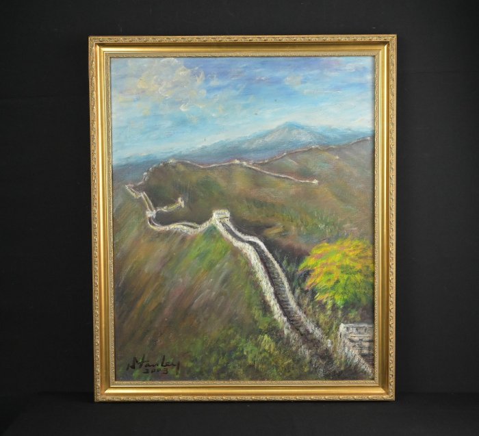 《玖隆蕭松和 挖寶網L》木框 黃士嘉 2003 長城秋望 萬里長城 風景油畫 藝術品擺飾 (10712) | Yahoo拍賣