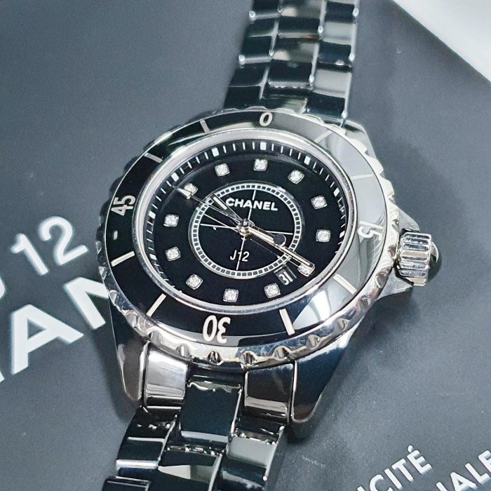 【大眾名錶】CHANEL香奈兒 J12系列 H1625 2016/08 黑陶瓷 鑽石時標 錶徑33mm 石英機芯 大眾當舖B624 | Yahoo拍賣