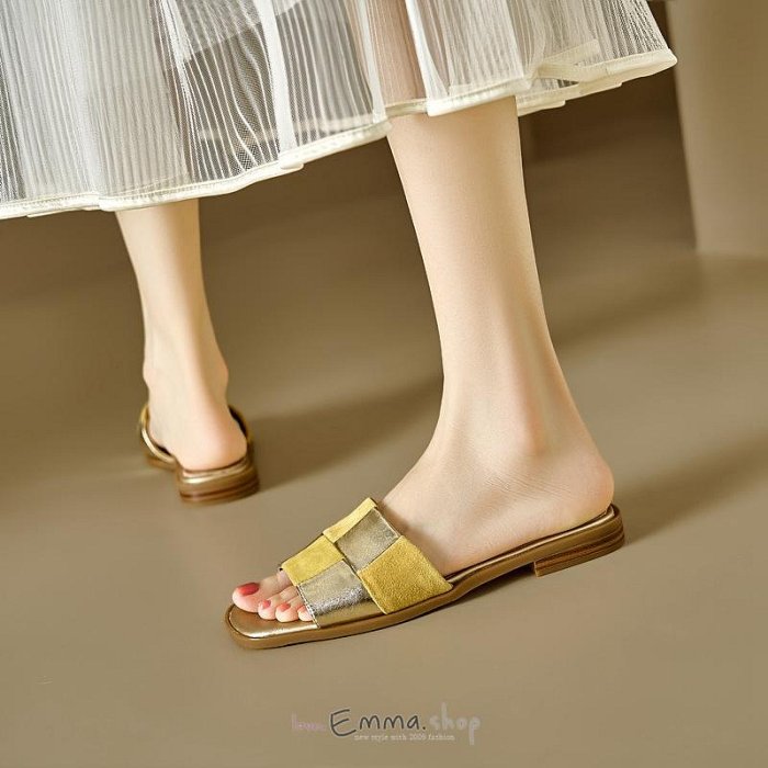 EmmaShop艾購物-韓國同步上新-法式金色編織軟底平底拖鞋/涼拖 | Yahoo拍賣