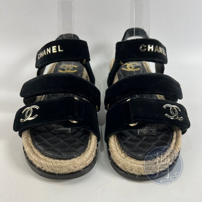 【一元起標 06/25】 CHANEL 香奈兒 黑 絨布 涼鞋 #35C | Yahoo拍賣