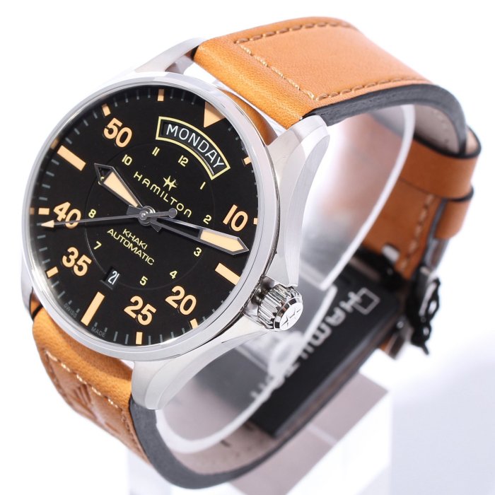 HAMILTON H64645531 漢米爾頓 手錶 機械錶 42mm 卡其航空系列 藍寶石 皮錶帶 男錶女錶 | Yahoo拍賣
