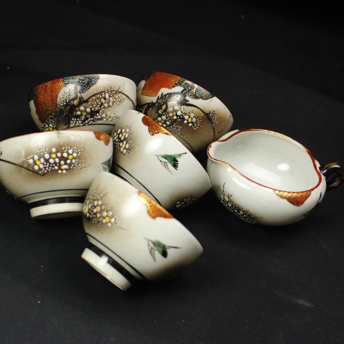 【桑園の】日本 老物件 明治 九谷燒 五杯一公道 純手繪 古梅 青粒鐵仙 老品 Q 5183 | Yahoo拍賣