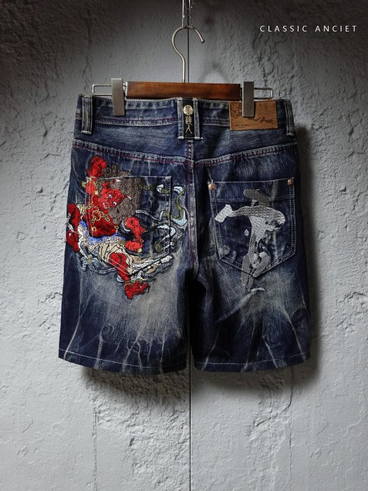 CA 墨達人 BIG TRAIN 藍系仿舊刷紋 牛仔短褲 M號 一元起標無底價E16 | Yahoo拍賣