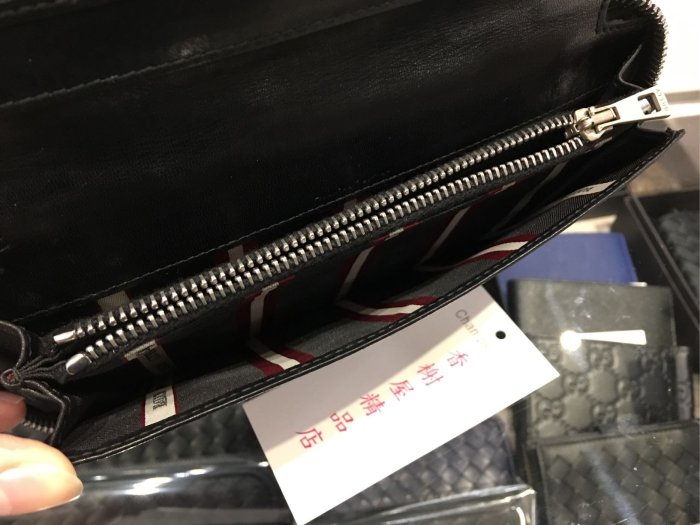 **香榭屋精品店 ** BALLY 黑色牛皮黑白黑織帶拉鍊長夾 皮夾 (W1077) | Yahoo拍賣