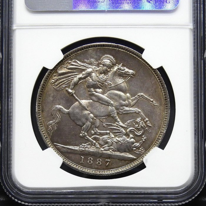 【周日結標】(J052-37)=鑑定幣=1887年 英國 維多利亞1克朗屠龍銀幣=1枚=NGC AU58 =保真 | Yahoo拍賣