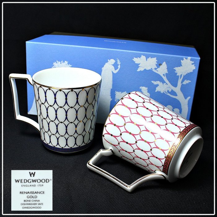 【桑園の】稀少美品 英國骨瓷 Wedgwood 瑋緻活 雙色 文藝復興系列 馬克杯 情侶對杯 附盒 D 7036 | Yahoo拍賣
