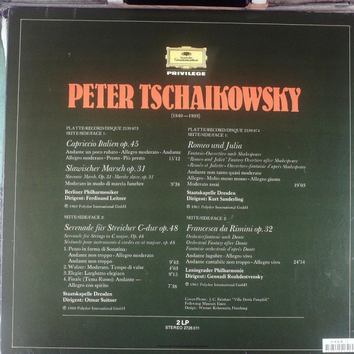 德版古典對開2LP-DGG/2726 011/柴可夫斯基:意大利隨想曲,斯拉夫進行曲,弦樂小夜曲,羅密歐與茱麗葉等/萊 | Yahoo拍賣