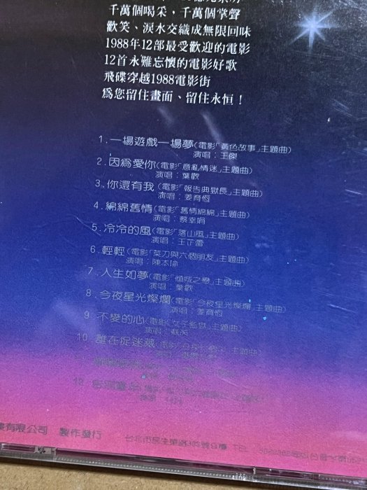 CD~電影街2 1989年飛碟唱片 T111首版 無ifpi 收錄王傑小虎隊蔡幸娟等 超稀有片 | Yahoo拍賣