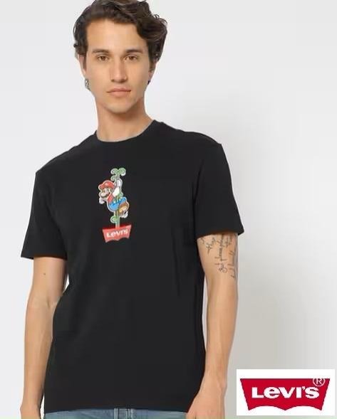 Furugi Shop 美國百年老牌 Levis x Super Mario 馬利歐 黑色 聯名 短袖T恤 一元起標 1G587 | Yahoo拍賣