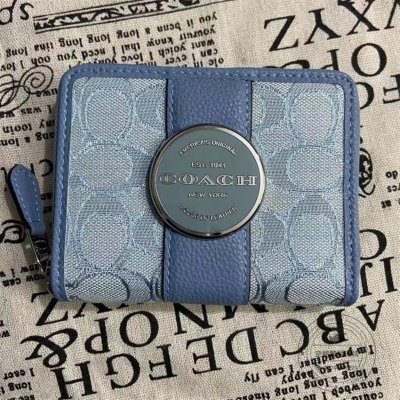 空姐代購 COACH 8323 蔻馳新款 經典C紋馬卡龍拼色 兩折皮夾 女士拉鏈錢夾 卡夾 短夾 帆布錢包 卡包 附購證 | Yahoo拍賣