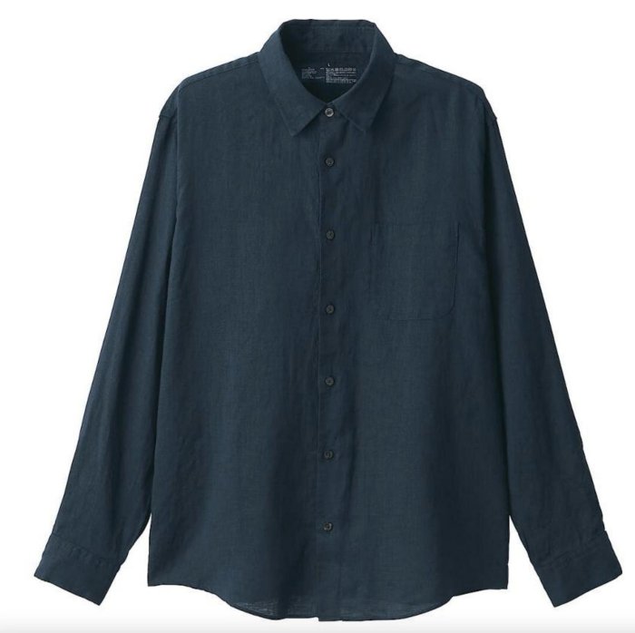 ＊一元起標無底價＊全新專櫃真品MUJI無印良品雜誌型男2025夏季型男100%純亞麻纖維素材深藍色水洗素面素色長袖襯衫/L號市價1390 | Yahoo拍賣