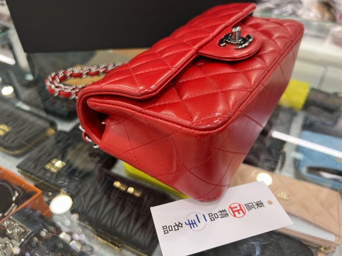 ㊣東區正精品㊣CHANEL MINI COCO 20 A69900 香奈兒紅色羊皮銀鍊菱格紋斜背包 CF 20cm RZ5634 | Yahoo拍賣