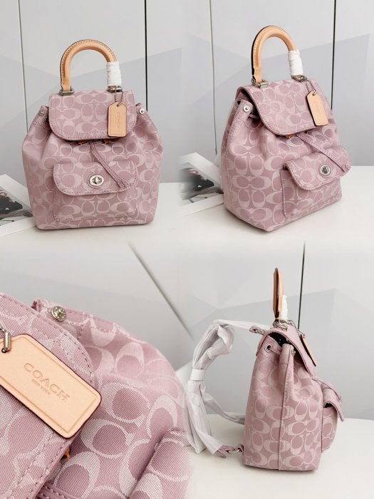 NaNa代購 Coach CJ833 緹花帆布女士後背包 抽繩翻蓋雙肩背包 Mini背包 內置隔層 大容量 附購證 | Yahoo拍賣