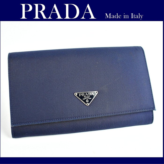 【桑園の】二手真品 義大利製 PRADA 海軍藍 尼龍 長夾 皮夾 發財包 (委託品) D 5014 B23 | Yahoo拍賣