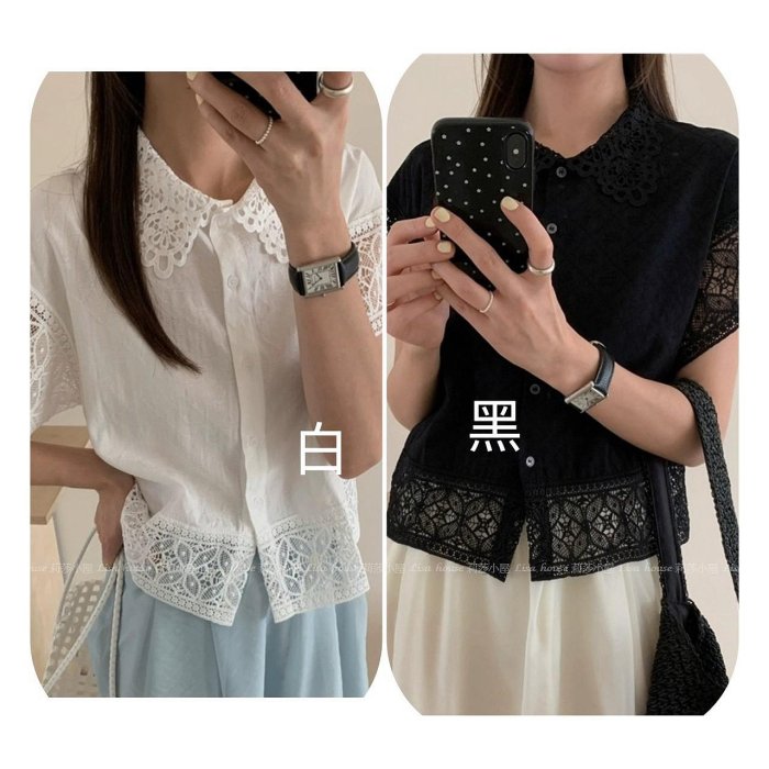 【莉莎小屋】正韓 Korea 春夏新品代購 拼接蕾絲排扣衫 上衣 👚👖 OP0705 | Yahoo拍賣