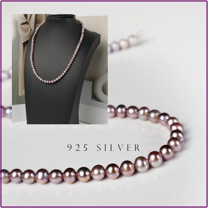 【桑園の】近圓~天然珍珠 4.7mm 炫彩紫光 s925釦 真珠項鍊 鎖骨鍊 (未使用庫存品) T 5334 | Yahoo拍賣