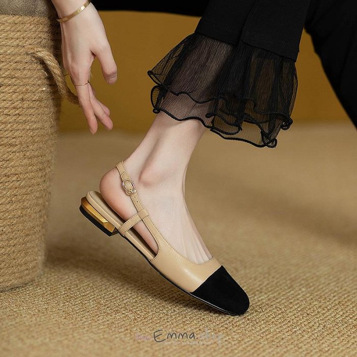 EmmaShop艾購物-韓國同步上新-NEW小香風包頭低跟涼鞋/涼拖 | Yahoo拍賣