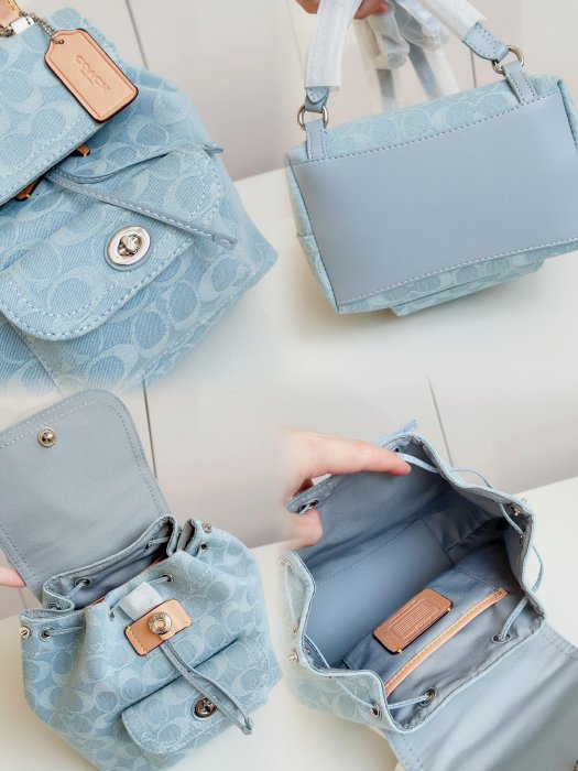 NaNa代購 Coach CJ833 緹花帆布女士後背包 抽繩翻蓋雙肩背包 Mini背包 內置隔層 大容量 附購證 | Yahoo拍賣