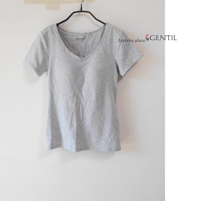 Gentil 韓系 韓妞 高質感 內襯BAR罩杯 下胸圍彈性鬆緊設計 灰色V領無印 lativ 輕鬆好搭款短袖TEE上衣 低價起標 | Yahoo拍賣