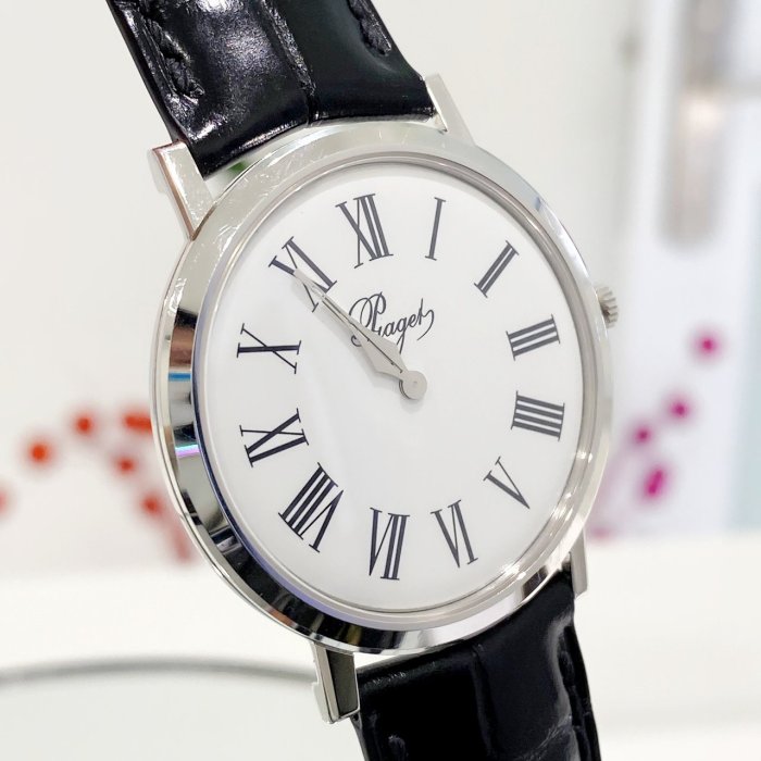 金運名錶當舖 PIAGET 伯爵 Y30 P10495 750白金&黑皮革 上鍊38MM 單錶現貨1547 | Yahoo拍賣