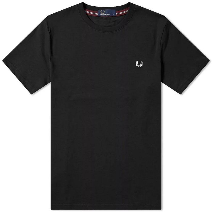Furugi Shop 英國時尚品牌 Fred Perry 黑色 桂冠LOGO刺繡 赤耳 高磅數 短袖T恤 日本製 一元起標 1G612 | Yahoo拍賣