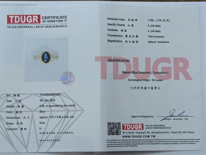 【天然馬達加斯加藍寶0.98CT 戒指 銀台 附台大證書】 | Yahoo拍賣