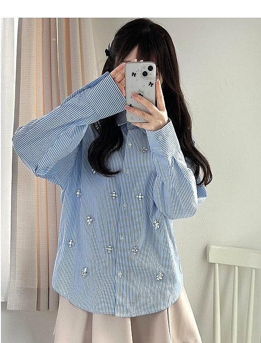 【WildLady】特 日本日系夏季清爽別緻水鑽條紋襯衫 上衣grl | Yahoo拍賣