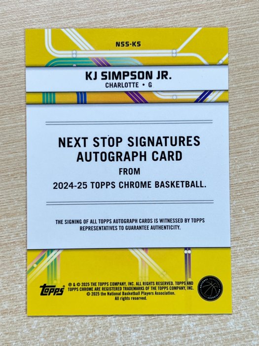 KJ Simpson Jr 簽名 AUTO TOPPS 2025 新人 RC 258 | Yahoo拍賣