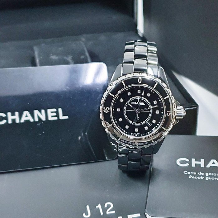 【大眾名錶】CHANEL香奈兒 J12系列 H1625 2016/08 黑陶瓷 鑽石時標 錶徑33mm 石英機芯 大眾當舖B624 | Yahoo拍賣