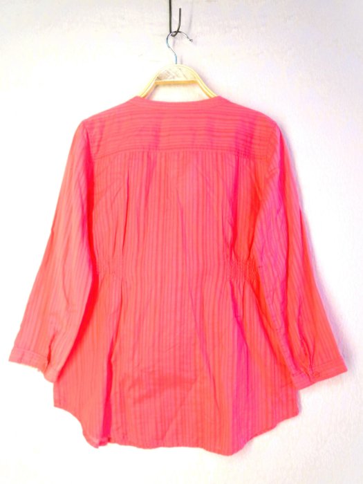 ＊私房精選＊99起標無底價＊lativ專櫃 橘色V領條紋長袖棉麻上衣(M)3386 | Yahoo拍賣