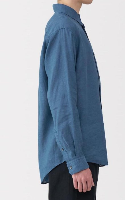 ＊一元起標無底價＊全新專櫃真品MUJI無印良品雜誌型男2025夏季型男100%純亞麻纖維素材藍色水洗素面素色長袖襯衫/M號市價1390 | Yahoo拍賣