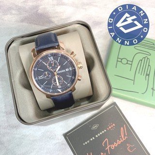 帝安諾-實體店面 FOSSIL 手錶 時尚 簡約 皮錶帶 三眼 三環 掛日期 湛藍 玫瑰金 BQ1704 | Yahoo拍賣