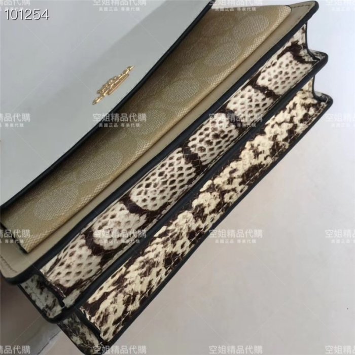 空姐精品代購 COACH 90635 KLARE 奧特萊斯 蔻馳新款 蛇紋拼牛皮 單肩斜挎 翻蓋鏈條女包 附購證下標送禮 | Yahoo拍賣
