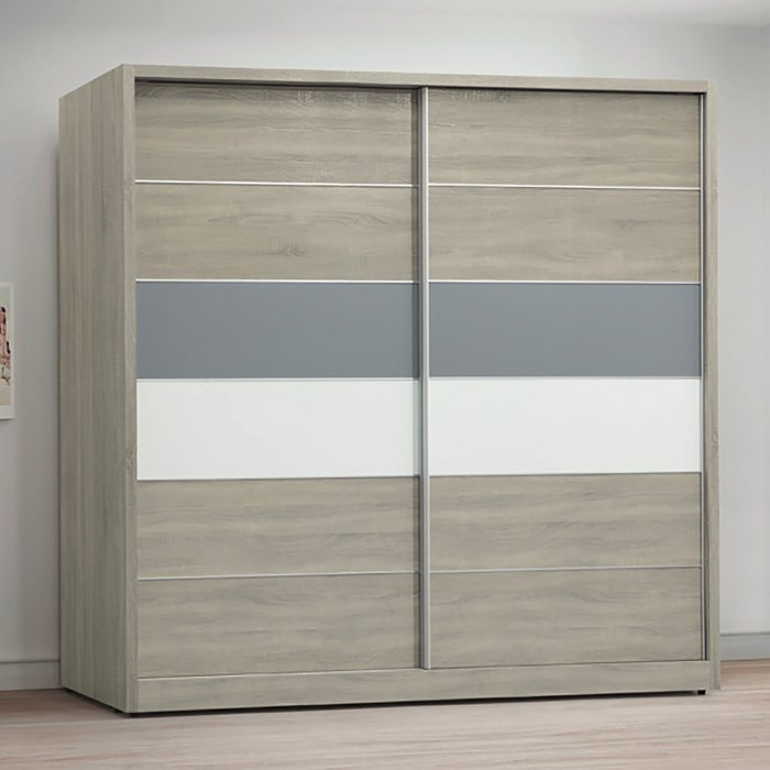 【在地人傢俱】22 幸福購N-肯詩特淺灰橡木心板灰白雙色5x7尺推門衣櫥/衣櫃~附鏡 CS401-6 | Yahoo拍賣