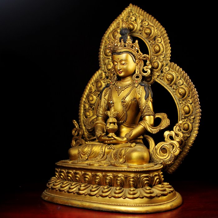 【桑園の】藏傳老件 鑄銅鎏金 長壽佛 2.6kg 純手工 西藏唐卡 佛像 封底 Q 2157 | Yahoo拍賣