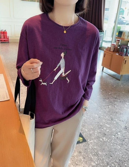 Hello V 正韓製 法式童趣遛狗長T*紫*【S1115-40】 | Yahoo拍賣