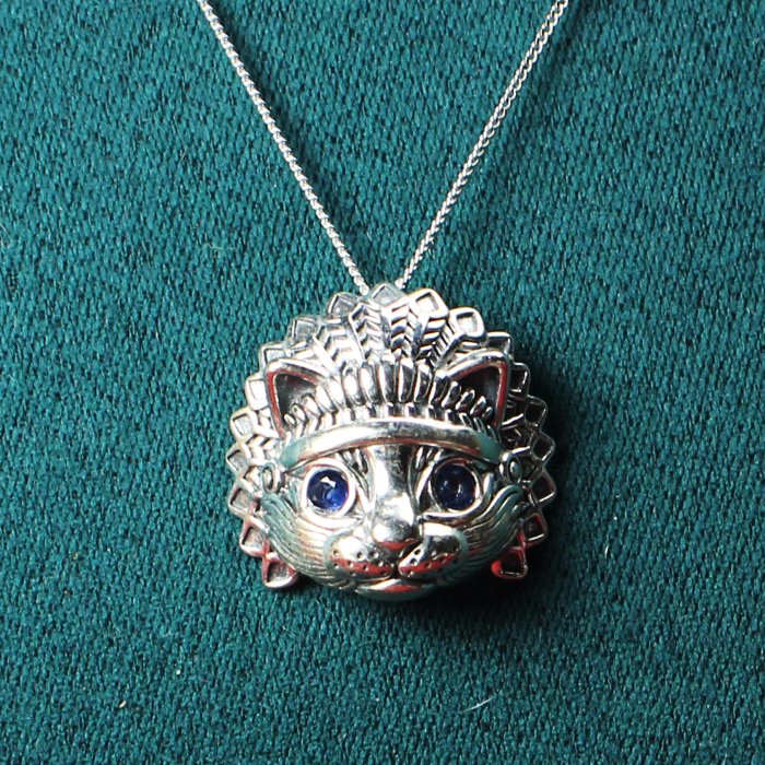 【桑園の】高級珠寶 天然 藍寶石之眼 鑲嵌 S925 純銀 豹貓 印地安獸首 藍寶石項鍊 (委託品) Q 4113 A20 | Yahoo拍賣