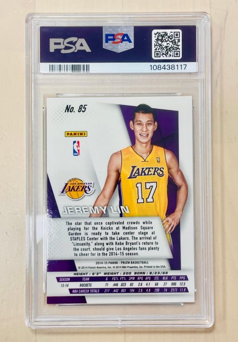 2014 林書豪 JEREMY LIN RC AUTO 洛杉磯湖人 PRIZM 場邊親筆簽名鑑定卡#PSA 8#卡面簽#PLG新北國王 ...