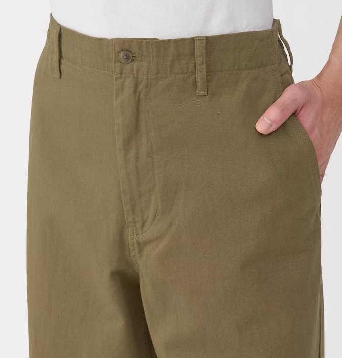 ＊一元起標無底價＊全新真品MUJI 無印良品當季休閒街頭型男時尚有機棉純棉質水洗綾織深卡其米色寬版休閒卡其褲/W33 | Yahoo拍賣