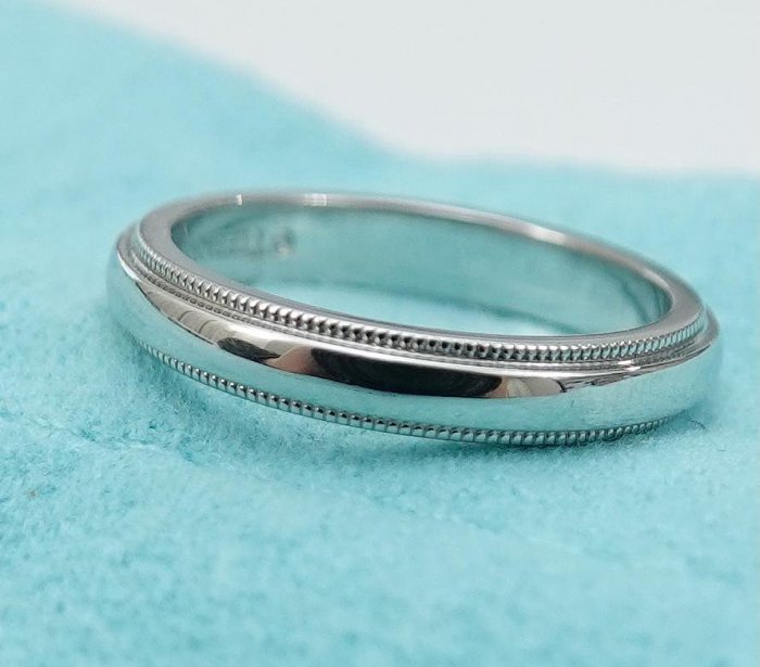 1元起標無底價【4/20(日)結標】【TIFFANY】MILGRAIN PT950鉑金 戒指 國7.5 3mm | Yahoo拍賣