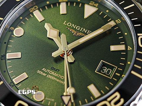 LONGINES 浪琴 HydroConquest GMT 康卡斯 深海征服者 L37904062綠色太陽紋面盤 合成纖維紡織錶帶 ...