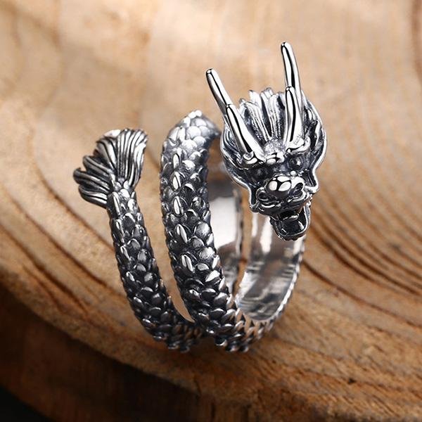 QBOX 》FASHION 飾品【TSR5612203】精緻個性復古霸氣蟠龍S925純銀戒指/開口戒指 | Yahoo拍賣