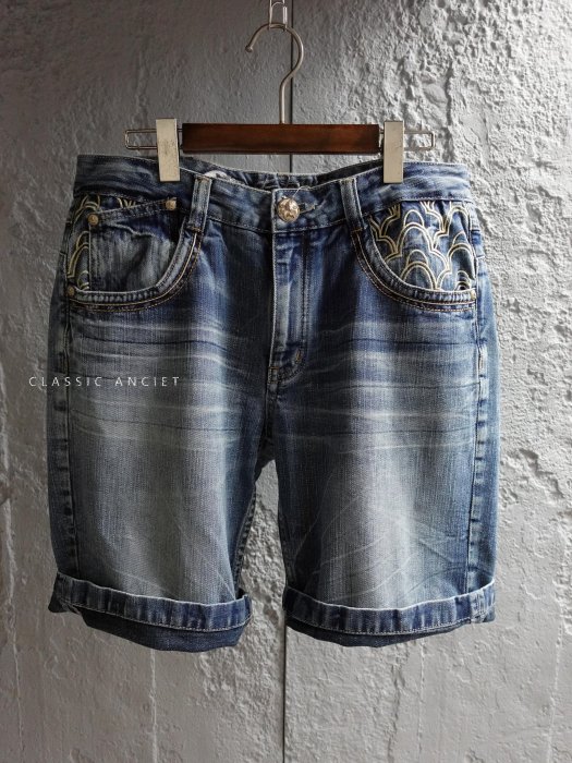 CA 墨達人 BIG TRAIN 藍系仿舊刷紋 牛仔短褲 XL號 一元起標無底價E395 | Yahoo拍賣