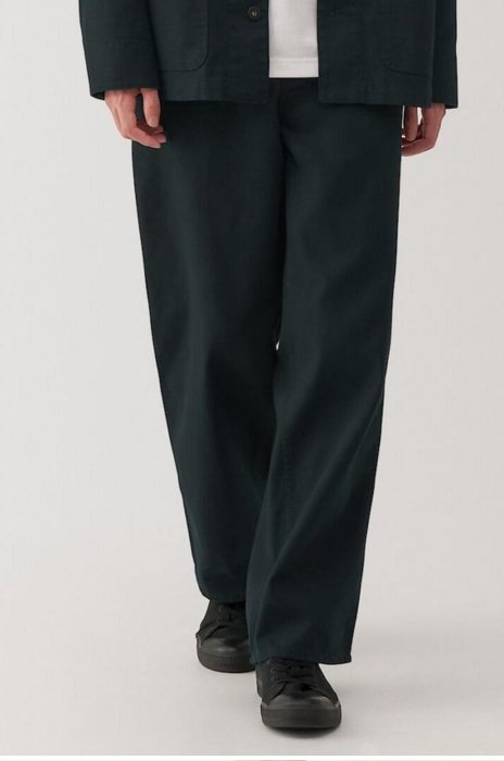 ＊一元起標無底價＊全新真品MUJI 無印良品 雜誌型男2024冬季限定黑色舒適耐用吉貝木棉混帆布料丹寧寬鬆工作寬版長褲/M號市價1390 | Yahoo拍賣