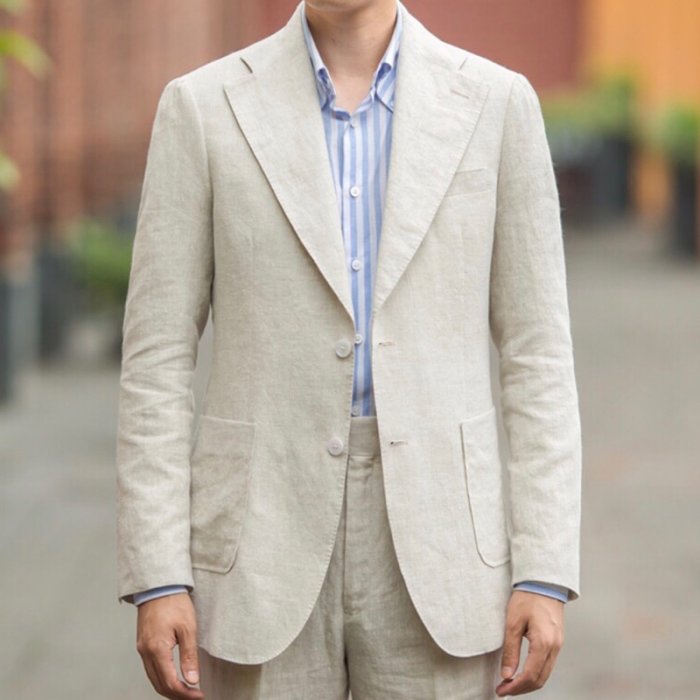Folklore Classic 春夏米色純亞麻義式拿坡里風格西裝外套 linen 可訂製 | Yahoo拍賣