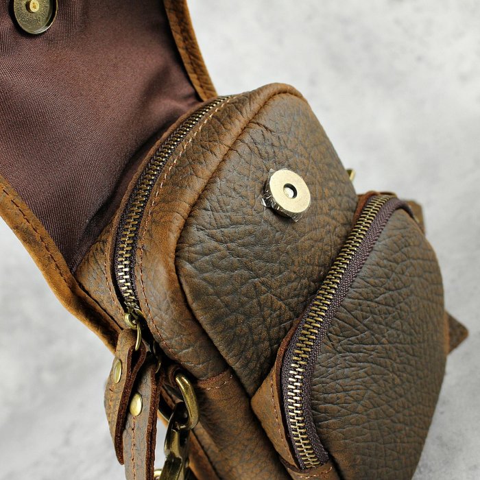 【桑園の】頂級皮質 瘋馬皮 頭層牛皮 復古擦色 帥氣中性 腰掛包 斜背包 兩用 D 6367 | Yahoo拍賣