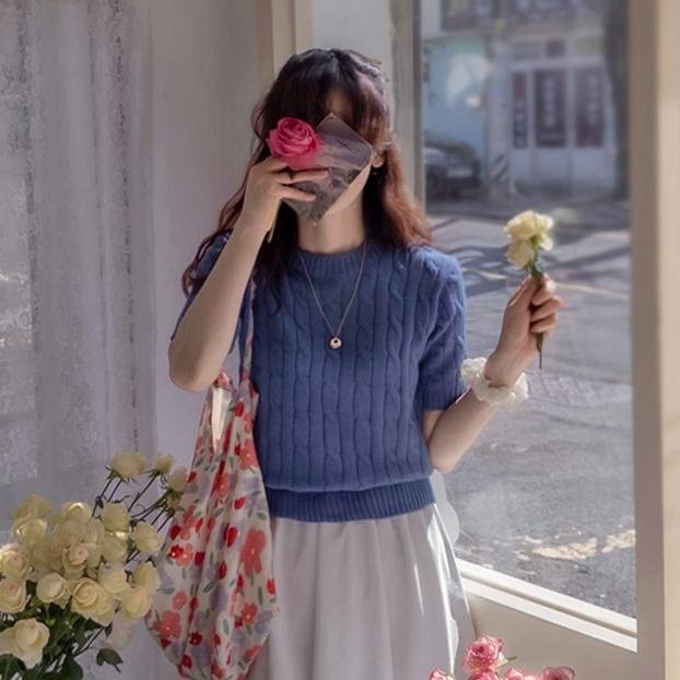 Bellee 正韓 精緻小麻花短袖針織上衣 (2色)【0325-25】 | Yahoo拍賣