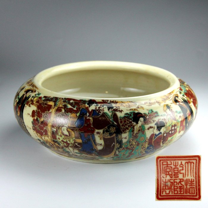 【桑園の】陶瓷 十二金釵侍女圖 圓缽 老茶盤 筆洗 陶缽 K 5112 | Yahoo拍賣