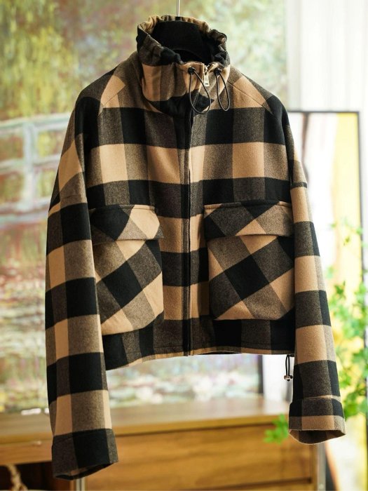 巴黎小時光一間外貿老店 ️ 都市漫遊~小眾調調真酷！ 單面絨羊毛格子短外套女秋冬新款0829 YT | Yahoo拍賣
