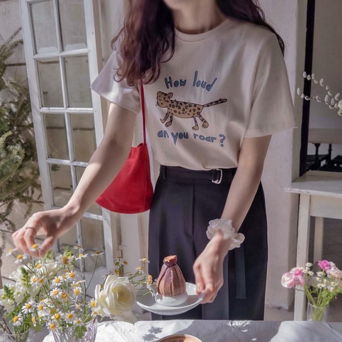 Bellee 正韓 可愛豹紋印花舒適短袖棉上衣 (2色) 【0317-4】 | Yahoo拍賣